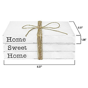 TenXVI Designs Decorative White Books, Set of 3 - Home Sweet Home Stacked Books - Rustic Farmhouse Accent Decor, Entryway Shelf, Mantel and Bedroom Night Stands with Bead/Flower Bundle