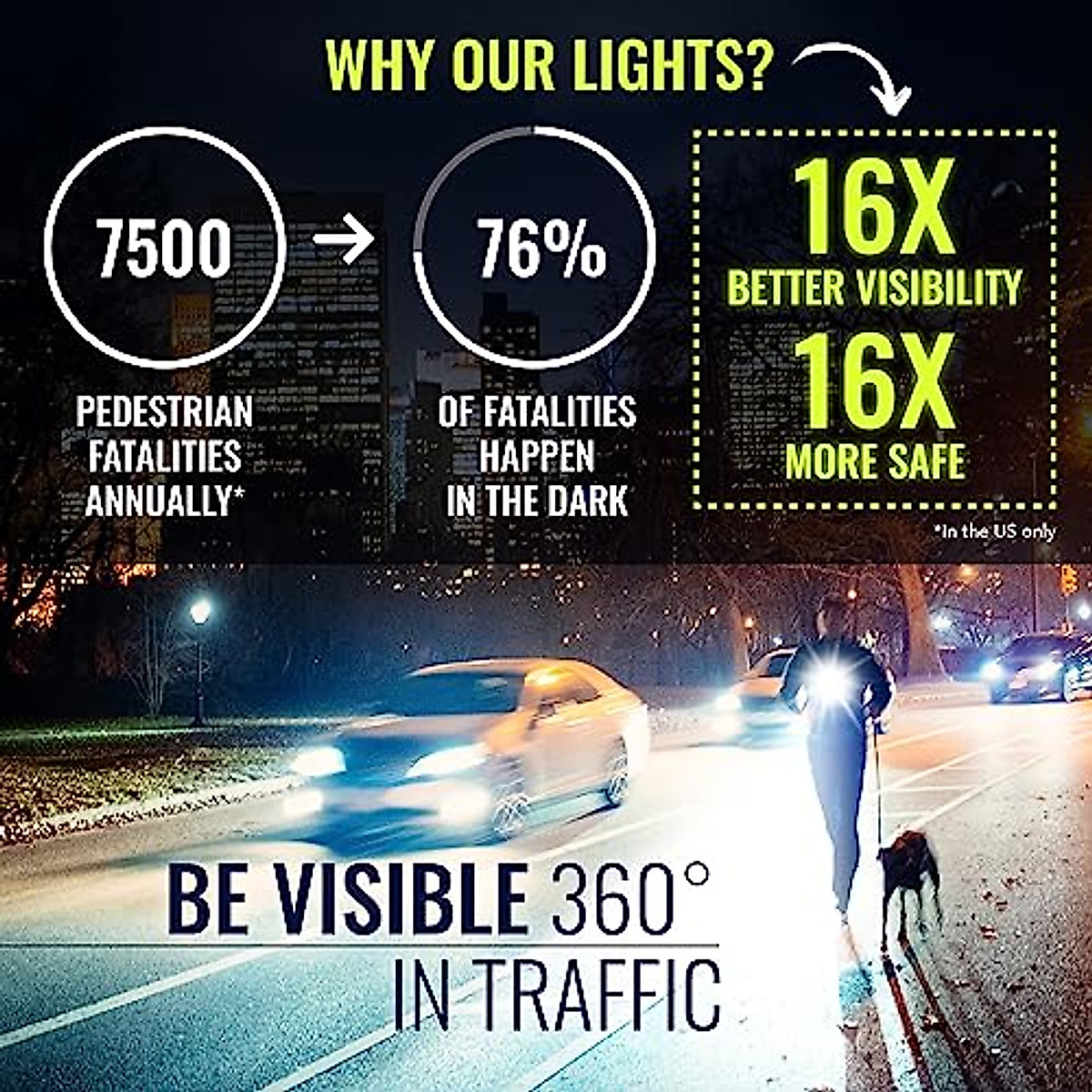 AVANTO Triple Beam Chest Lamp, Original, 500 Lumen LED Night Running Lights for Runners, Dog Walking Light, Long 5-7h Usetime, USB-C Rechargeable Battery, Running Headlamp, Reflective Vest, Yellow