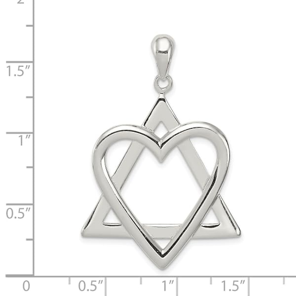 925 Sterling Silver Star of David Jewish Magen Heart Love Necklace Judaica Religious Pendant Israel Charm 43.35mm x 30mm Only