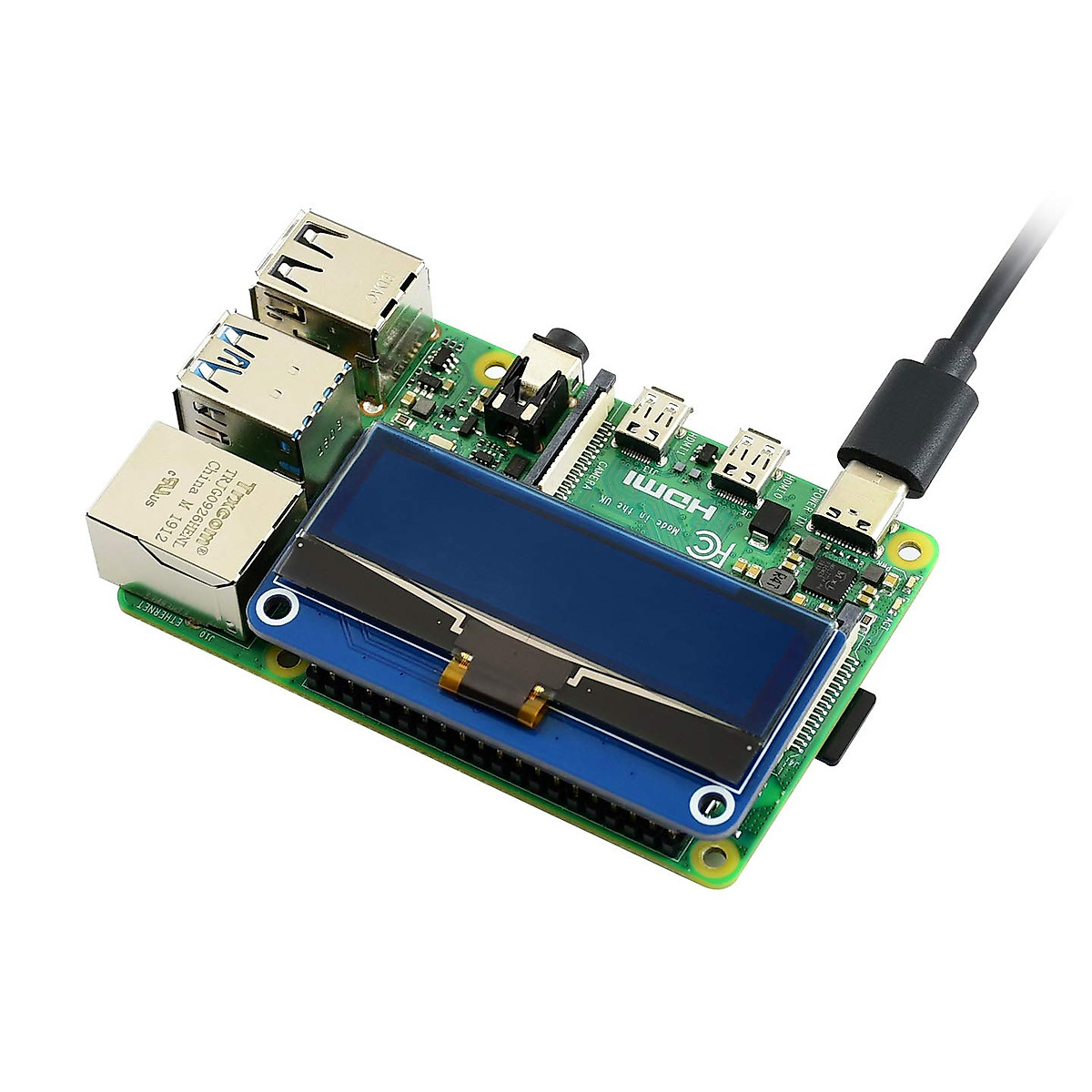 waveshare 2.23inch OLED Display HAT for Raspberry Pi 128×32 Pixels with Embedded 1305 Driver Communicating via SPI or I2C Interface.