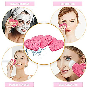 Nuenen 60 Pieces Facial Sponges with Container, Heart Shape Compressed Face Sponges Natural Cleaning Pads for Washing Face Cleaning Exfoliating Esthetician Makeup Removal(Pink)