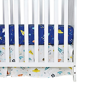 Brandream Baby Boys Crib Bedding Sets Outer Space Rocket Planet Astronaut Nursery Bedding Set,3 Piece Baby Newborn Crib Comforter Sets 100% Cotton, Navy/White
