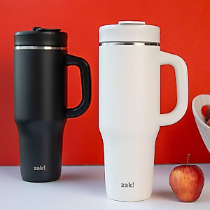 Zak Designs Harmony 2-in-1 Coffee Tumbler for Travel or At Home, 40oz Recycled Stainless Steel is Leak-Proof When Closed and Vacuum Insulated with Handle (Ebony Black)