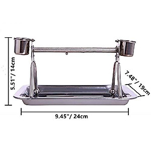 Litewood Bird Perch Stand Stainless Steel Table Rack with Feeder Cups Tray for Budgie Parakeet Cockatiel Conure Finch