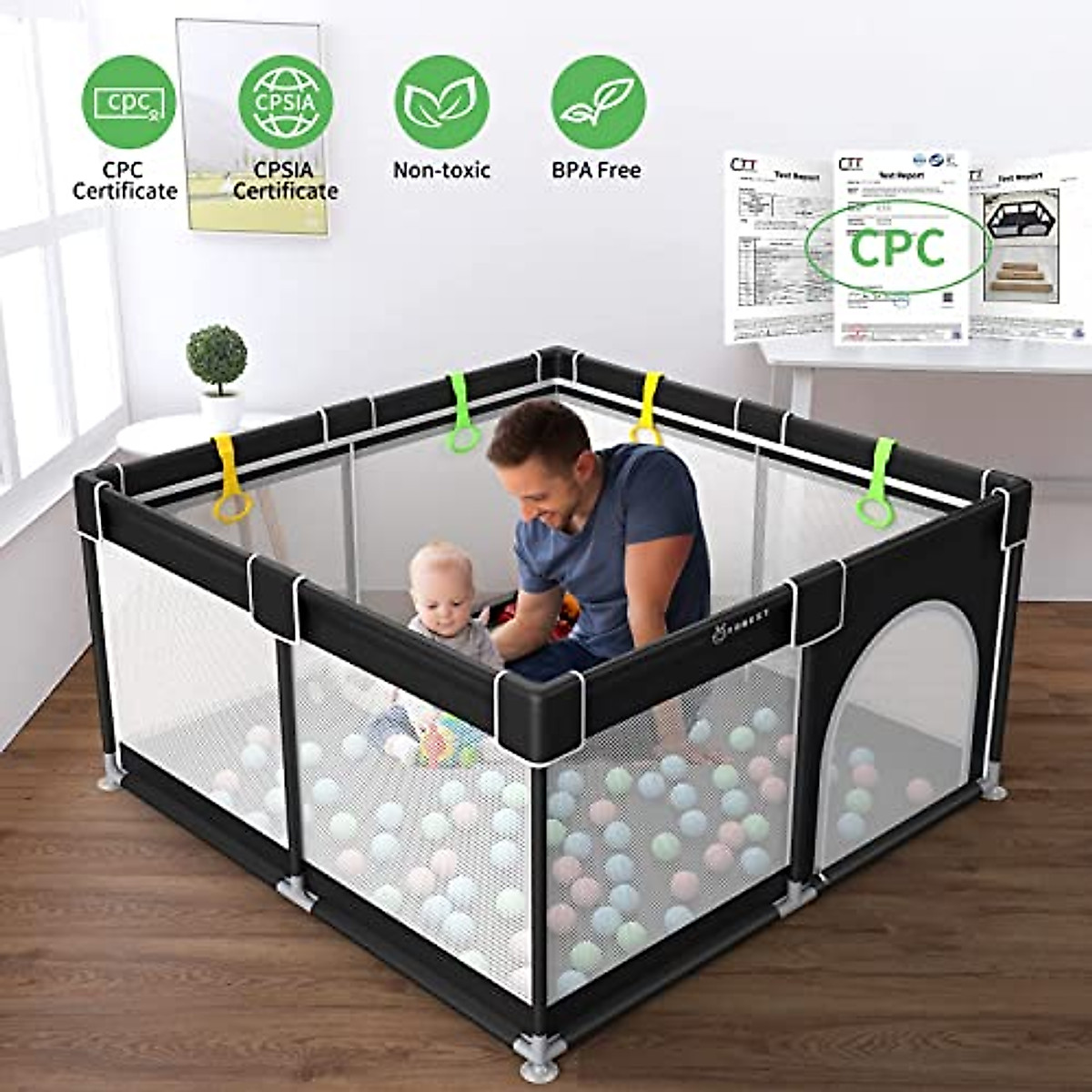 YOBEST Baby Playpen, Playpens for Babies, Extra Large Infant Playard with Gates, Portable Babys Fence, Indoor & Outdoor Toddler Play Pen Activity Center, Sturdy Safety Baby Play Yard