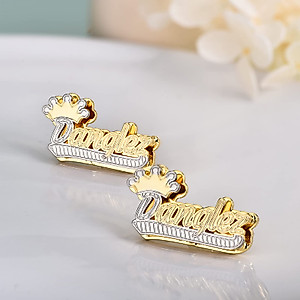 Stud Earrings Personalized for Women 18K Gold-Plate Custom Name Earrings Double Plate Personalized Stud Earrings with Crown Customize Earrings Jewelry Gift for Mother' Day