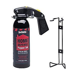 SABRE Red Home Defense Pepper Gel With Wall Mount For Easy Access, Max Strength OC Spray, UV Marking Dye Helps Identify Suspects, Full Hand Grip For More Accurate Aim, Secure Pin Safety, 32 Bursts
