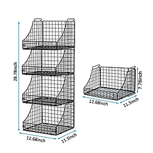 Lyuwanxian Open Storage Bins Closet Organizers and Storage Shelves 4 Pack, Rustic Stackable Metal Wire Basket for Clothes Toys Snacks, Wire Storage Baskets for Wardrobe Countertop Shelf Bedroom Black