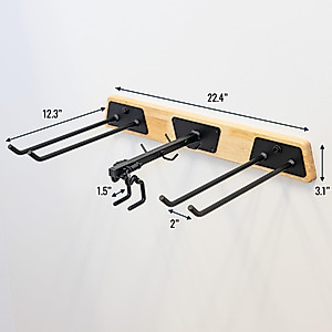 StoreYourBoard BLAT Tool Wood Yard Tool Organizer, Solid Steel Holds 125 lbs, Garage Wall Mount Hooks for Shovels Rakes Brooms Garden Hoses, Large