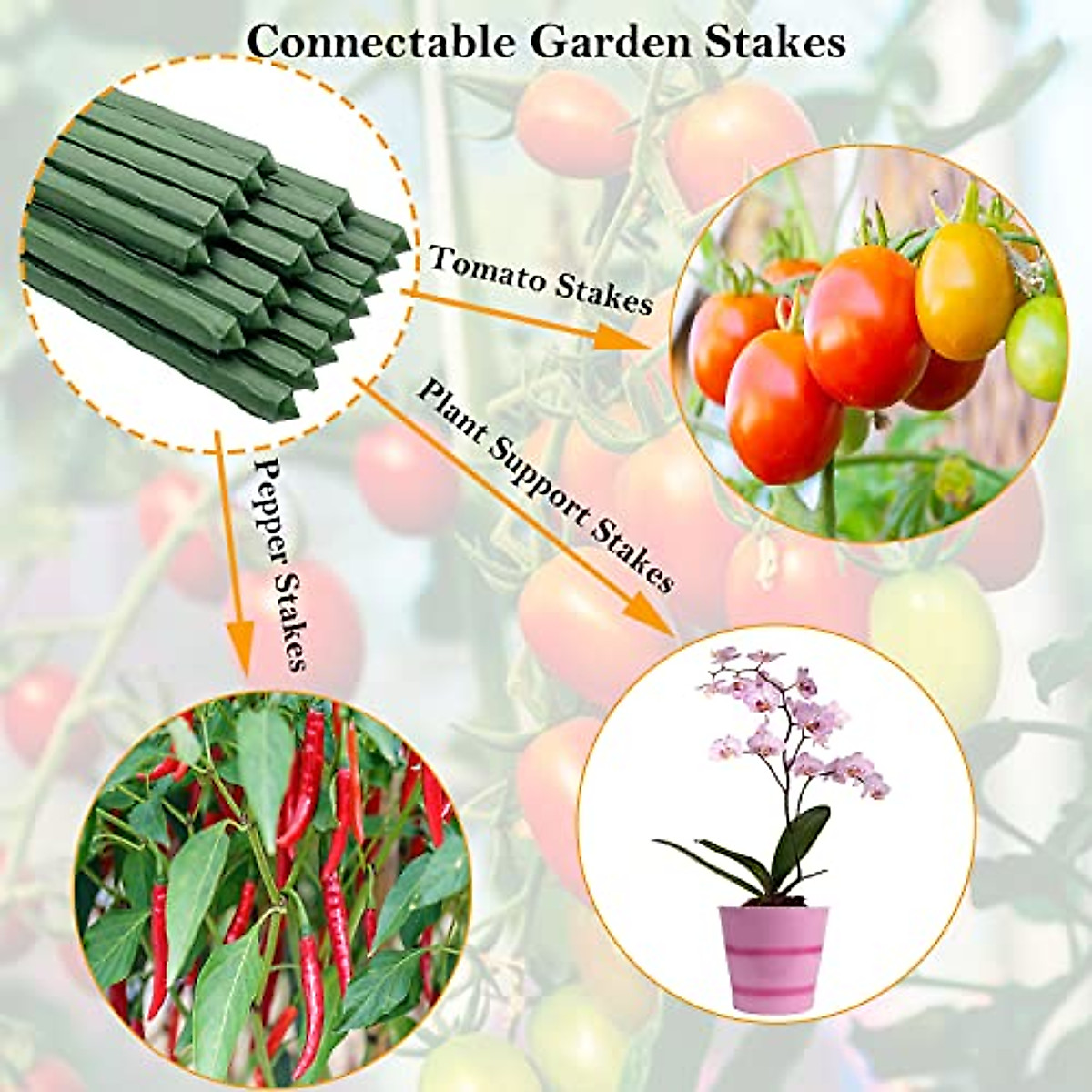 Garden Stakes,Connectable Plant Support Stakes,BOVITRO 40Pcs Steel Plant Stakes with 20 Connectors[16 Inches Each-Adjust Length Freely]