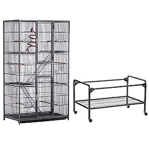 Yaheetech 69-Inch Extra Large Wrought Iron 3 Levels Ferret Chinchilla Sugar Glider Squirrel Small Animal Cage with Cross Shelves and Ladders, Black