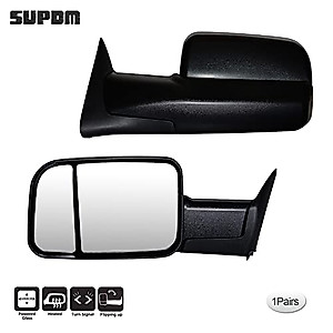 SUPDM Pair Towing Mirrors Compatible with Towing Mirrors 94-01 Dodge Ram 1500, 94-02 Ram 2500 3500 Truck Manual Adjusted Side Black Housing Set Left+Right