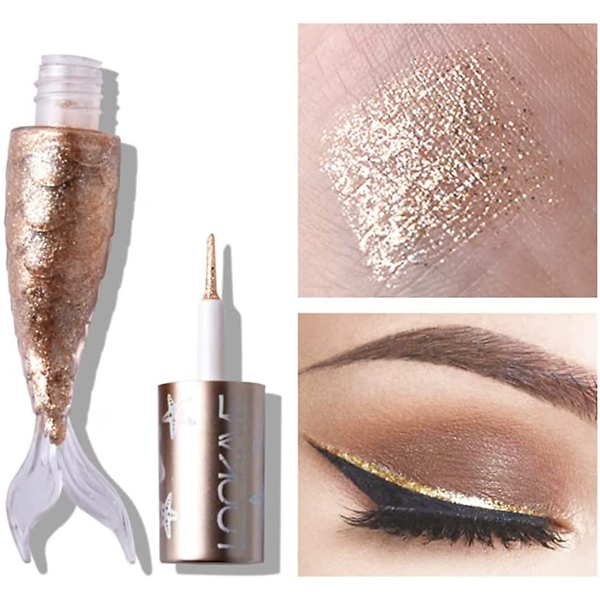 Go Ho 4 Colors Liquid Glitter Eyeliner,Shiny White Eyeliner,Metallic Shimmer Sliver Eyeshadow liner,High Pigment Colored Eyeliner Sticker Long Lasting Sparkling Eyeliner Makeup(Style A)