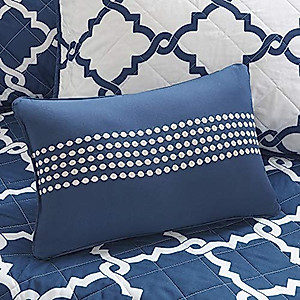 Madison Park Essentials Merritt Reversible Daybed Cover-Fretwork Print, Diamond Quilting All Season Cozy Bedding with Bedskirt, Matching Shams, Decorative Pillow, 75"x39", Navy 6 Piece