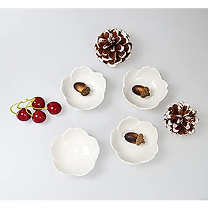 WAIT FLY Beautiful 3 Inches Sakura Shaped Ceramics Seasoning Dishes/Tea Bag Holders/Ketchup Saucer/Appetizer Plates/Vinegar Spice Salad Soy Sushi Wasabi Seasoning Dipping Bowls, White/ Pink, Set of 4