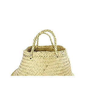 Creative Co-Op Beige & Black Natural Seagrass Collapsible Handles & White Tassels Basket