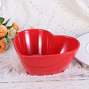 CTMRJ Red Heart Shaped Plastic Bowl for Salad Fruits Dessert Candy Treats Snacks Holder Household Rotating Pot Serving Dish, Multi-Purpose Deep Tableware Bowls for Home Kitchen Cooking Gift