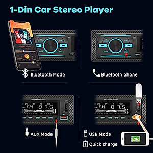 Single Din Car Audio System, FM Radio Receiver, in-Dash Car Stereo, Bluetooth Hands-Free Calling, MP3 Player, USB, AUX-in, IR Remoter, 7-Color Illumination, 12V