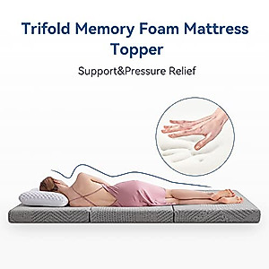 Vyfipt Tri Folding Mattress Single Size,4 Inch Tri Fold Memory Foam Mattress Topper Single Size 75"×25"×4",Grey