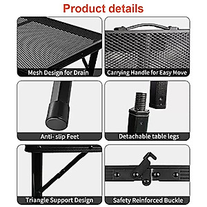 MIGOSEN Outdoor Picnic Folding Camping Table，Folding Grill Table with Mesh Desktop,Adjustable Height Collapsible Table for Picnic,Camping,BBQ (23.6" W x 35.4" L x 26" H)
