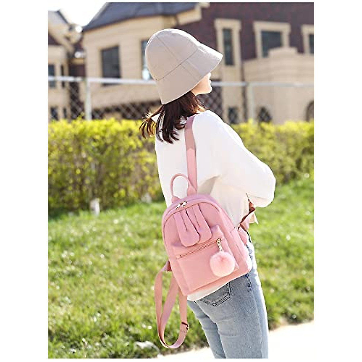 ZFOFLIK Bunny Backpack for Gilrs,Mini Purse Backpack Cute Kawaii Backpack Small Bunny Purse backpack with Plush Pendant(Pink)