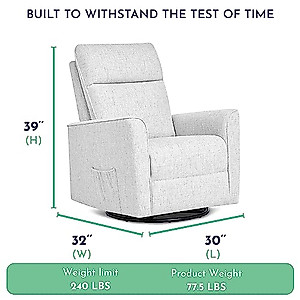 Evolur Aria Upholstered Plush Seating Swivel with Ottoman Greenguard Gold Certified Glider Chair for Modern Nursery, with Side Pockets, Tool-Free Assembly, Easy to Clean, Fog Grey