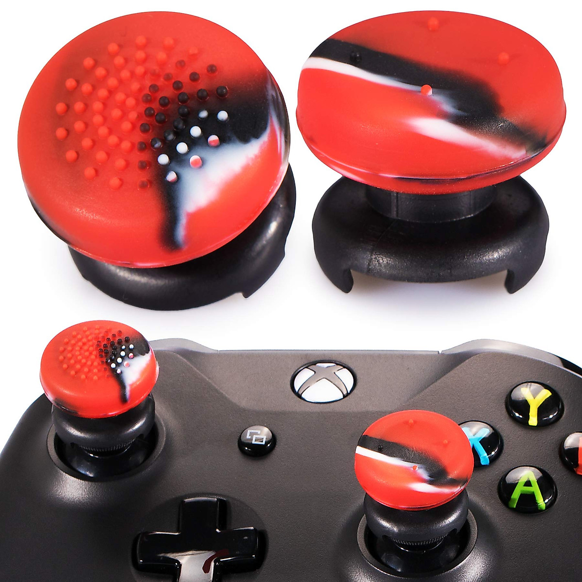 Playrealm FPS Thumbstick Extender & 3D Texture Rubber Silicone Grip Cover 2 Sets for Xbox Series X/S & Xbox One Controller(Camouflage Red)