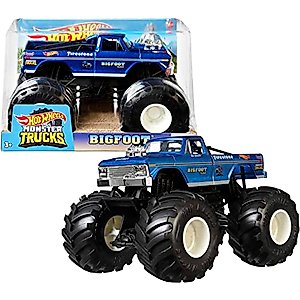 Hot Wheels Monster Trucks, Oversized Monster Truck Bigfoot, 1:24 Scale Die-Cast Toy Truck with Giant Wheels and Cool Designs
