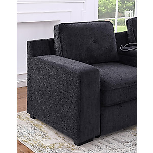 Ball & Cast 120" Sofa Bed with Pull Out Storage,5 Seat Sectional Couch with Cup Holder & USB Port,2 in 1 Design,for Living Room,Lounge,Apartment,Dark Grey