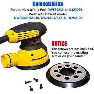 5" Hook-&-Loop Replacement Sander Pad for DeWalt DWE6423/6423K, DWE6421/6421K, DCW210B Random Orbital Sander - 5 Inch Aluminum Alloy Sanding Pad for Part Number DWE64233 & N329079 …