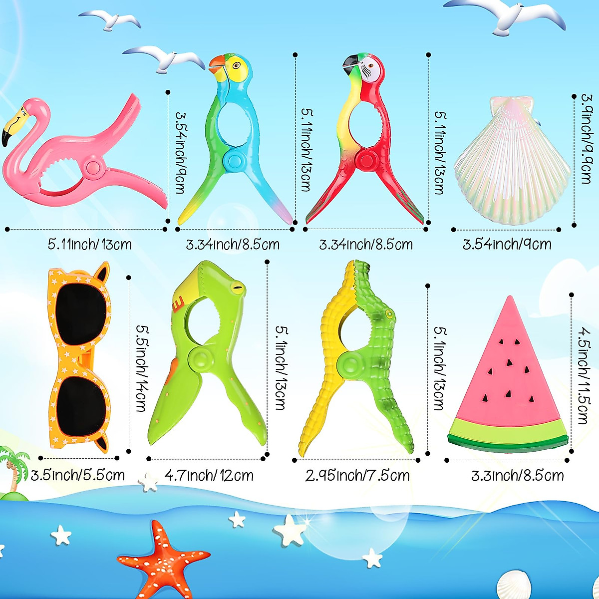 Rtteri 16 Pcs Beach Towel Clips Cute Towel Clips for Chairs Beach Towel Holder Clothes Pegs Clothes Pins for Patio Beach Pool, Assorted Style (Classic)