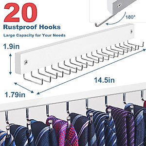 Tie Rack Wall Mounted Belt Hanger, 360° Rotating Tie Hanger Belt Organizer 20 Storage Hooks for Belt, Ties, Purse, Scarves, Tank Top, Hats, Medals