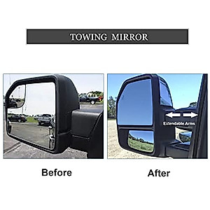 ReYee Towing Mirrors fit 2017 2018 2019 2020 Ford F250 F350 F450 F550 Super Duty with Power Heated LED Turn Signal Light Temperature Sensor Auxiliary Lamp Black Housing