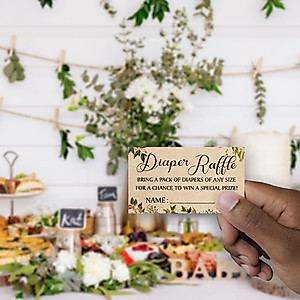 Kraft Paper Diaper Raffle Sign,Diaper Raffle Baby Shower Game Kit (1 Standing Sign + 50 Guessing Cards),Greenery Raffle Insert Ticket,Card for Baby Shower Game to Bring a Pack of Diapers-NPZ01