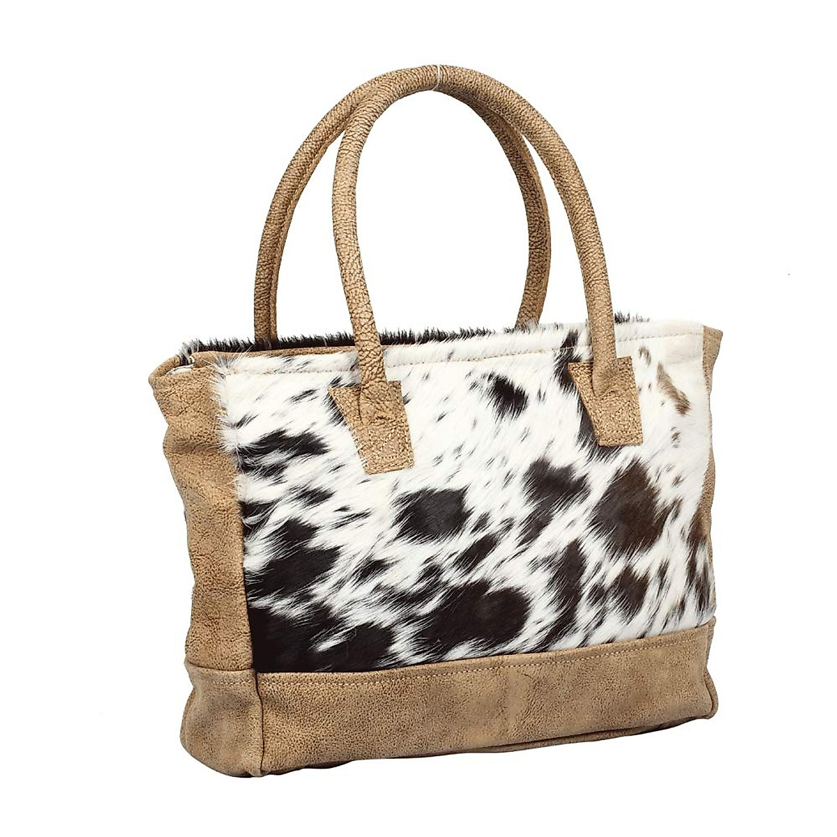Myra Bag Black & White Cowhide & Leather Handbag S-1314, 13.5" W x 10" H x 4" D