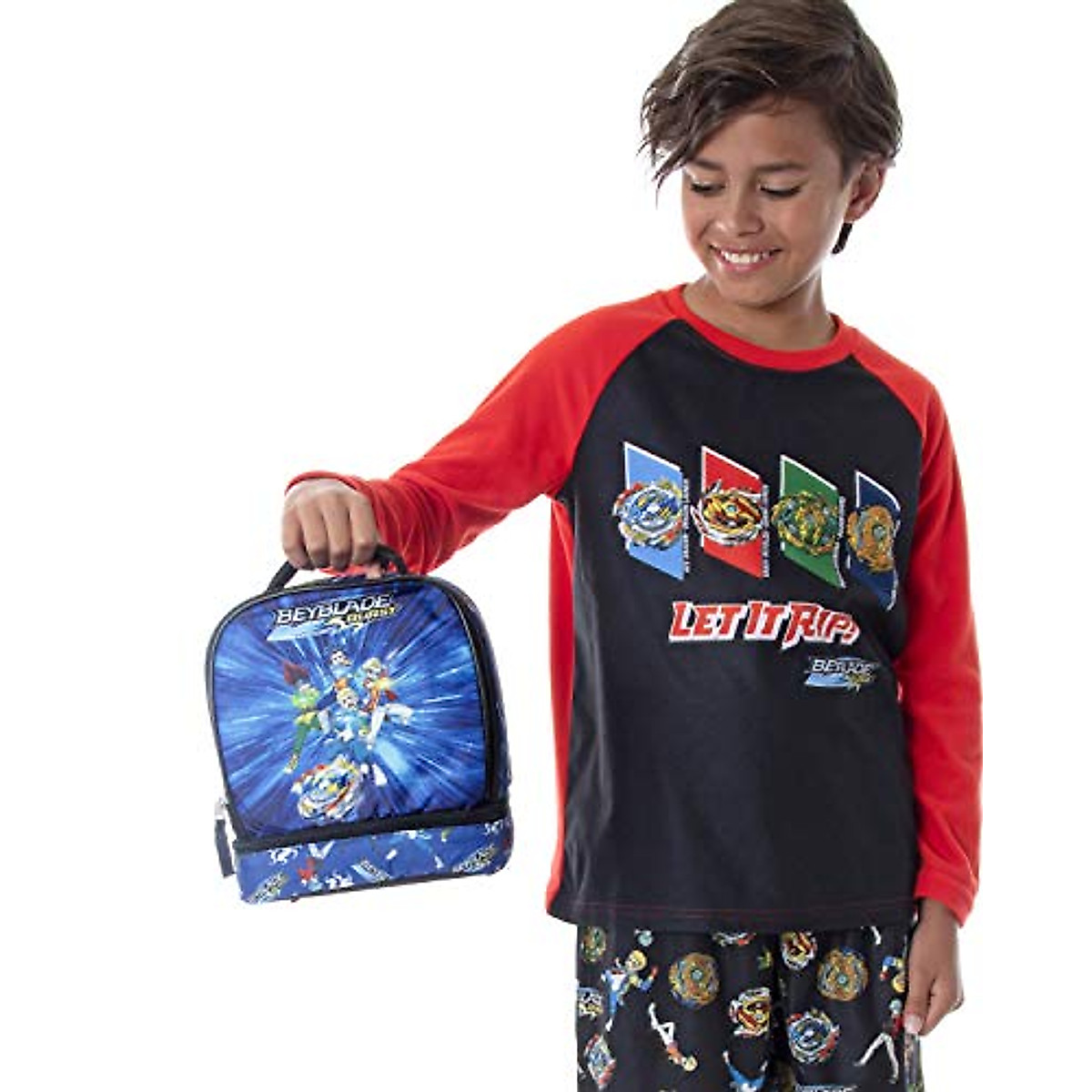 INTIMO Beyblade Burst Spinner Top Anime Characters Dual Compartment Insulated Lunch Box Bag Tote