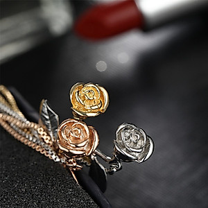 JczR.Y Fashion Red Rose Chain Bracelet Charm for Women Simple Temperament Flower Bracelet Link Ornaments Jewelry(rose gold)