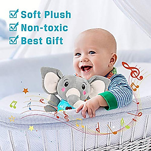 Aitbay Plush Elephant Music Baby Toys 0 3 6 9 12 Months, Cute Stuffed Aminal Light Up Baby Toys Newborn Baby Musical Toys for Infant Babies Boys & Girls Toddlers 0 to 36 Months