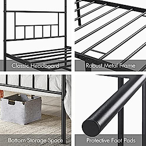 Yaheetech Metal Canopy Platform Bed Frame Four-Poster Canopied Bed Mattress Foundation with Headboard and Footboard Sturdy Slatted Structure No Box Spring Needed Easy Assembly Twin Black