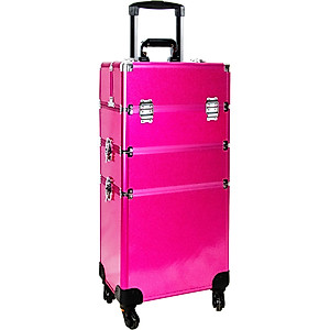 Ver Beauty 4 Wheels Removable Rolling Art Craft Tool Case Storage Organizer Travel Adjustable Dividers – VT003, Magenta Glitter