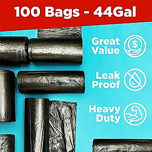 ToughBag 44 Gallon Commercial Trash Bags, 38x46” (100 COUNT) – 39, 40, 42 Gallon Contractor Bags, Black Garbage Bags, Trash Can Liners for Custodians, Landscapers, and Contractors - Made in USA