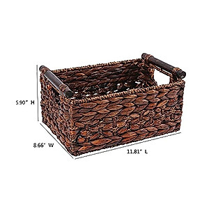 Storage Basket made by Water Hyacinth with Wood Handles, Arts and Crafts. (RectangleA-Medium)