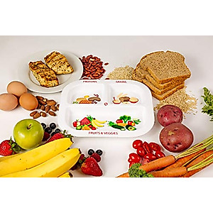 Health Beet Portion Plate for Kids, Toddlers - Rectangle Kids Plate with Dividers and Nutrition Portions for Healthy Eating Habits (Single Plate)