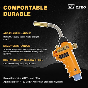 Zero ZR-H102 Trigger Start Propane Torch Head High Intensity Adjustable Flame Anti Scald Design Portable Nozzle,Compatible With Mapp,Propane,Map Pro Fuel