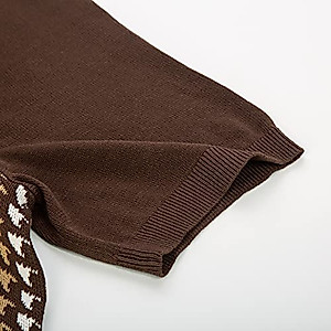 PJ PAUL JONES Retro Knitted Polo Shirt for Men 1950s Houndstooths Shirt Short Sleeve Button Down Knit Polos Knit Light Coffee S