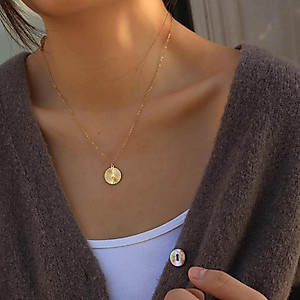 MIDEEO Gold Necklaces for Women Dainty 14K Gold Sun Pendant Necklace Delicate Round Coin Sunlight Sunshine Chain Necklaces Trendy Simple Everyday Jewelry Gift