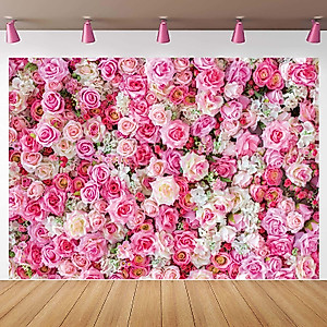 Pink Floral Backdrop Flower Wall Photography Background Valentine's Day Decorations for Bridal Shower Wedding Baby Shower Birthday Cake Table Supplies Banner (7X5FT(82x59inch))