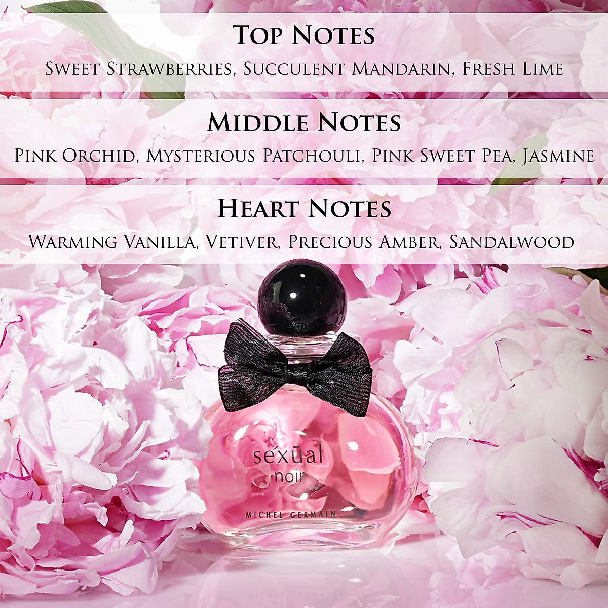 Michel Germain Sexual Noir Eau de Parfum Fragrance Spray, Top Notes of Strawberries, Mandarin and Lime, Long-Lasting, Warm Floral & Sensual Gift for Her, 4.2 Fl Oz
