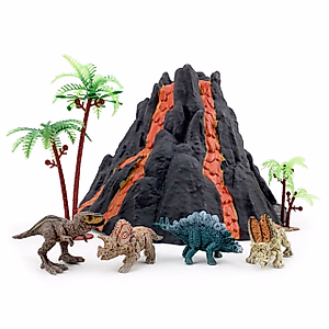 Enjoyin Volcano Dinosaur Playset Including 4 Dinosaurs and 2 Trees Volcano Dinosaur Toys for Kids