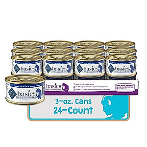 Blue Buffalo Basics Skin & Stomach Care, Grain Free Natural Adult Pate Wet Cat Food, Indoor Duck 3-oz cans (Pack of 24)